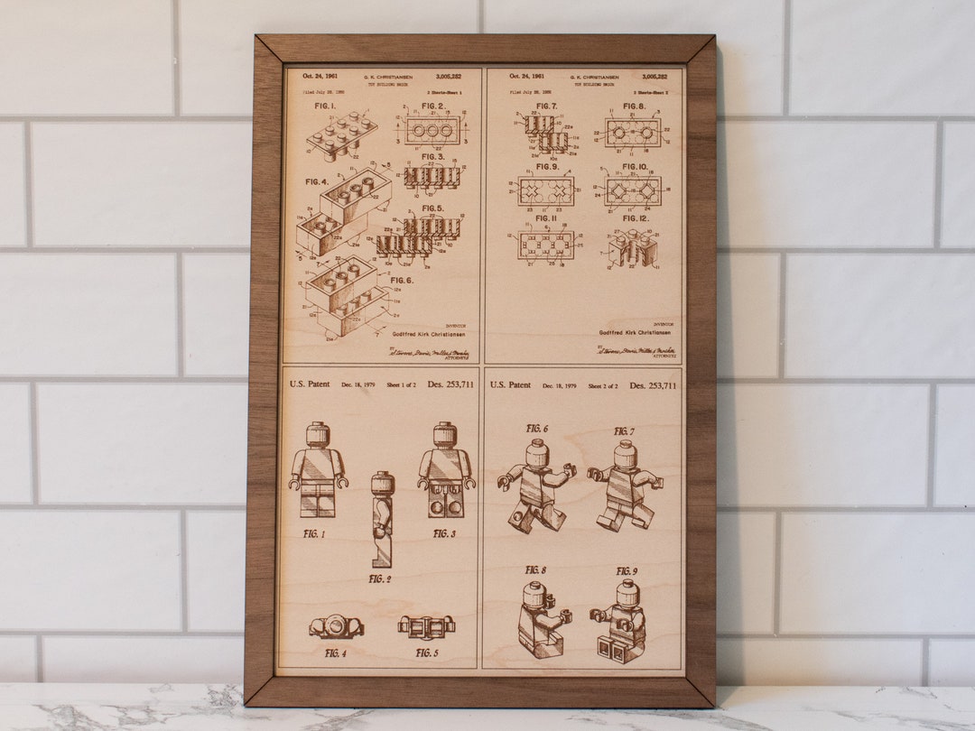 LEGO Wall Art, Wood Engraved Lego Patent Design Display - Etsy