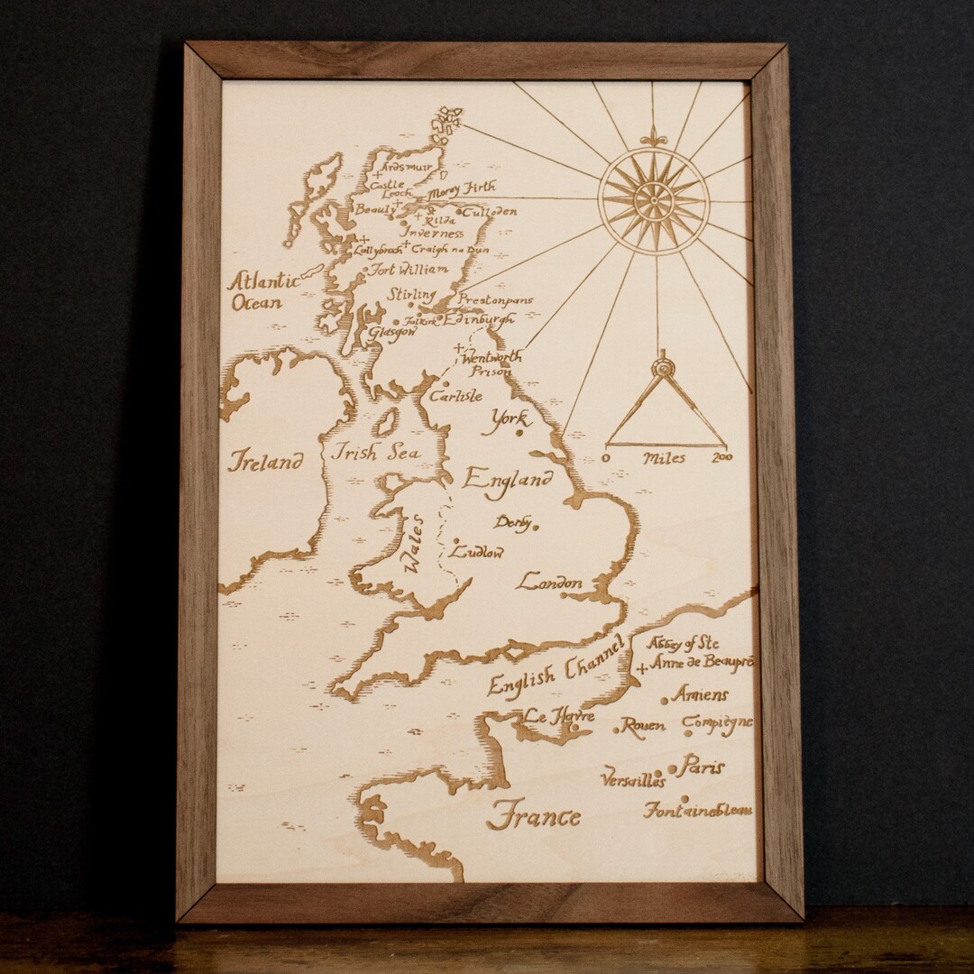 Outlander Map, Wood Engraved Map of Scotland From the World of the ...