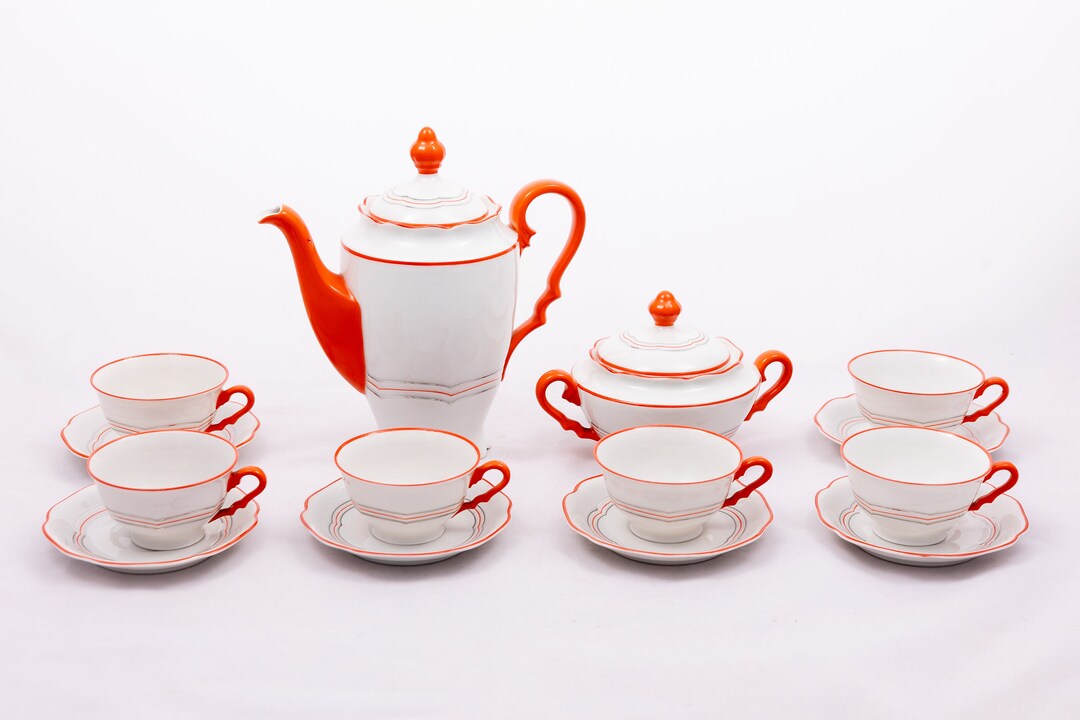 Art-deco Dreams - Red & White Coffee Mocca Set for 6 - Vintage Chodau ...