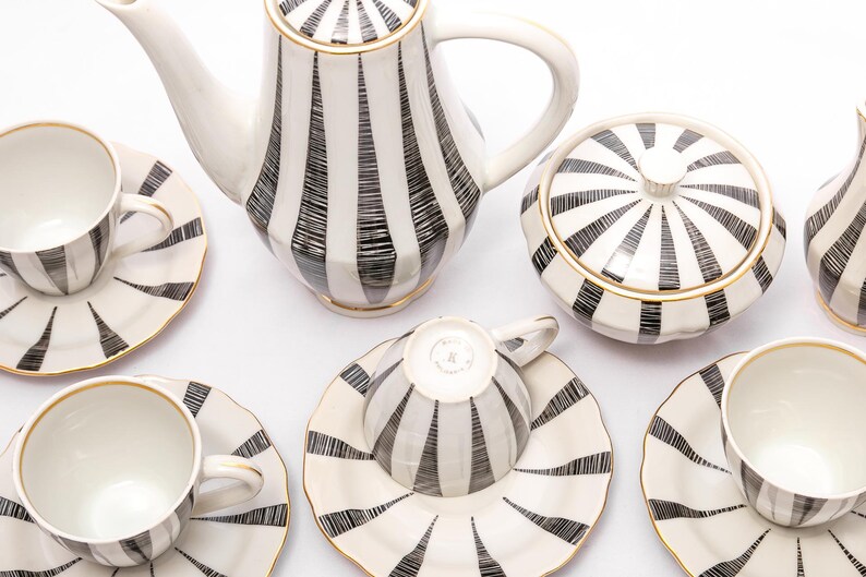 Zebra Stripes - 6 Person Coffee Set - Vintage Bulgarian Porcelain ...