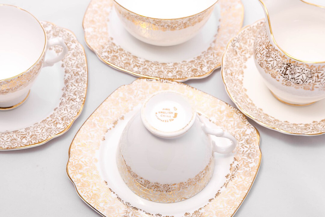 Golden Rose Bush - Vintage 2 Person Porcelain Breakfast Set - Fine ...