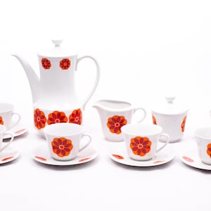 Daisy Chain Vintage 6 Person Coffee Set Seltmann Weiden Porcelain GDR Art-deco Motifs Red ...