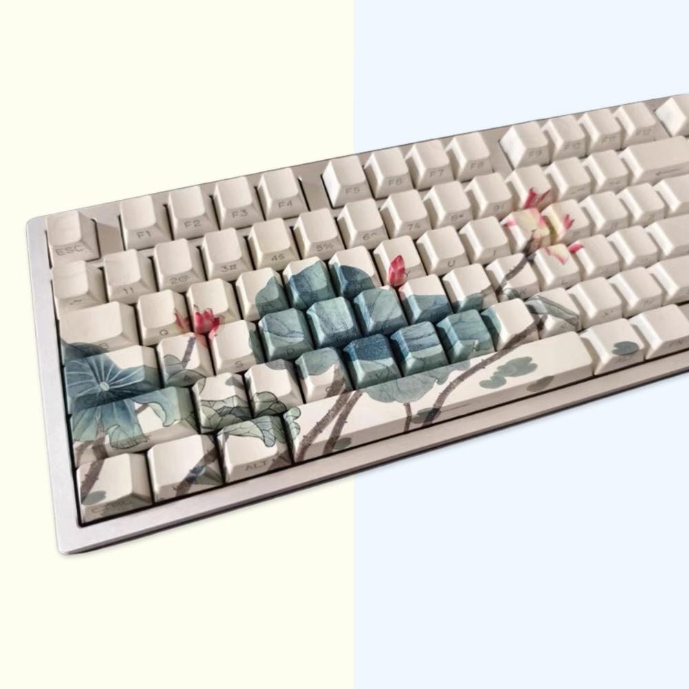 Lotus Flower Translucent Keycaps Set, Lotus Leaf Side Engraved Keycap ...