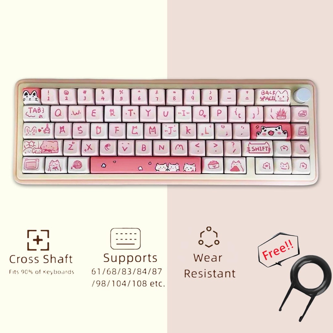 Cute Cat Pink Keycaps Set, Cat Graffiti Keycaps Set, Anime Keycaps ...