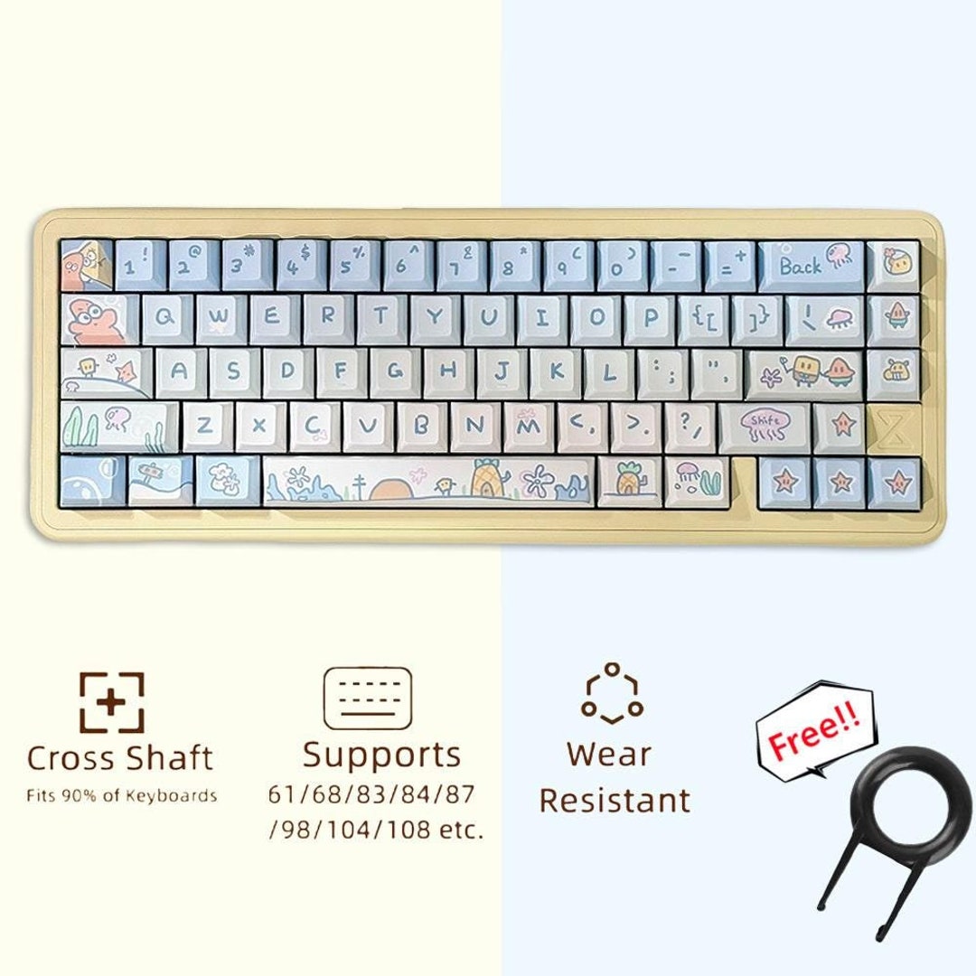 Blue Anime Keycaps Set, Cute Cartoon Keycaps Set, Cherry Keyboard ...