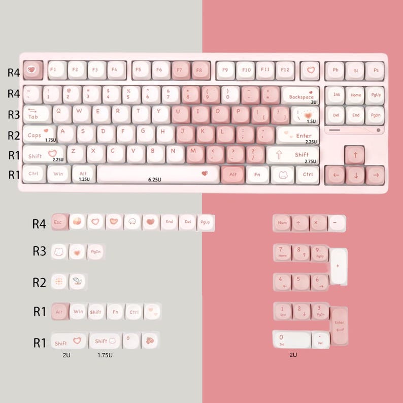Pink-white Heart Keycaps Set, Painting Resin Keycap Set, Cherry Artisan ...