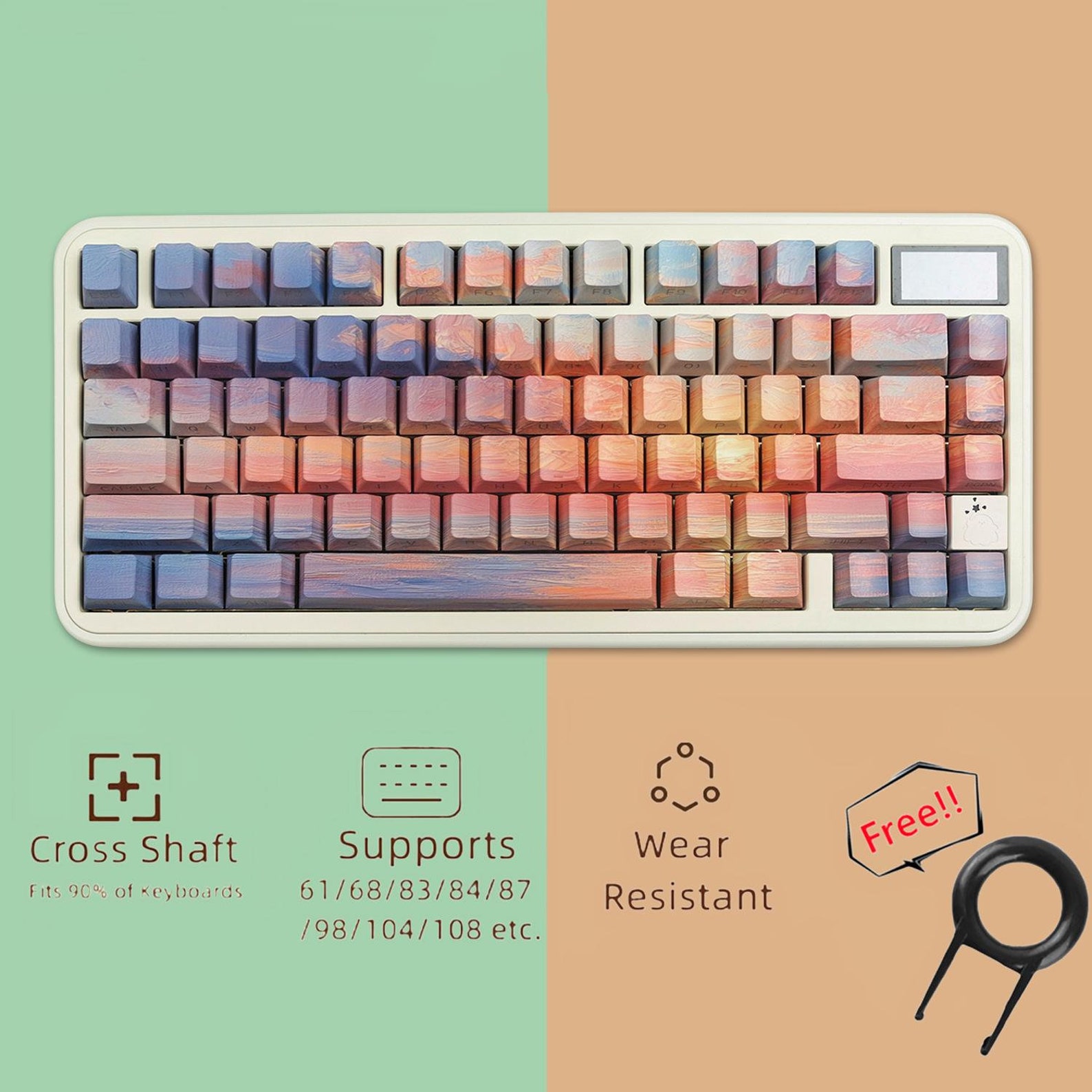 Sunrise Gradient Keycaps Set, Macaron Colorful Side Engraved Keycap Set ...