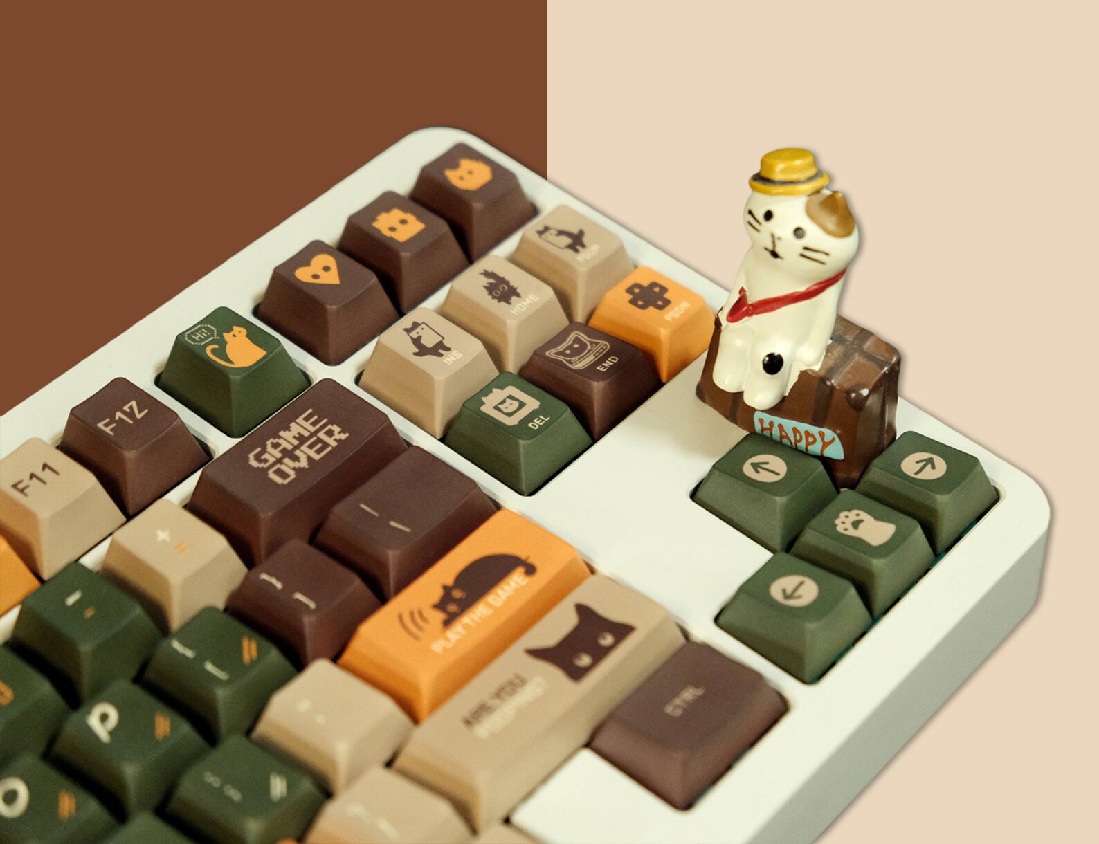 Game Cat Keycaps Set, Green Vintage Keycaps Set, Cute Cat Keycap Set ...