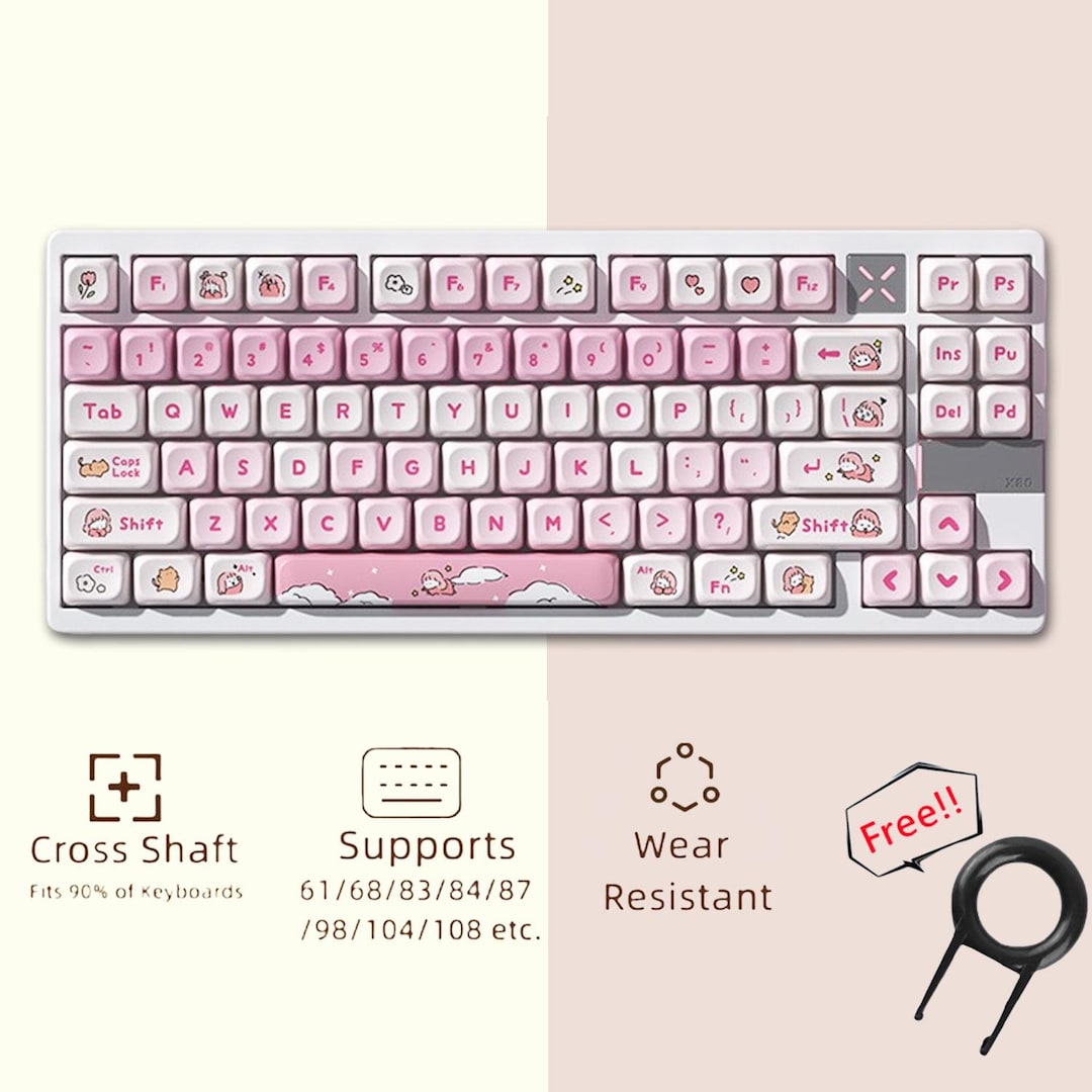Cute Girl Pink Keycaps Set, Kawaii Pink Keycaps Set, Mechanical ...