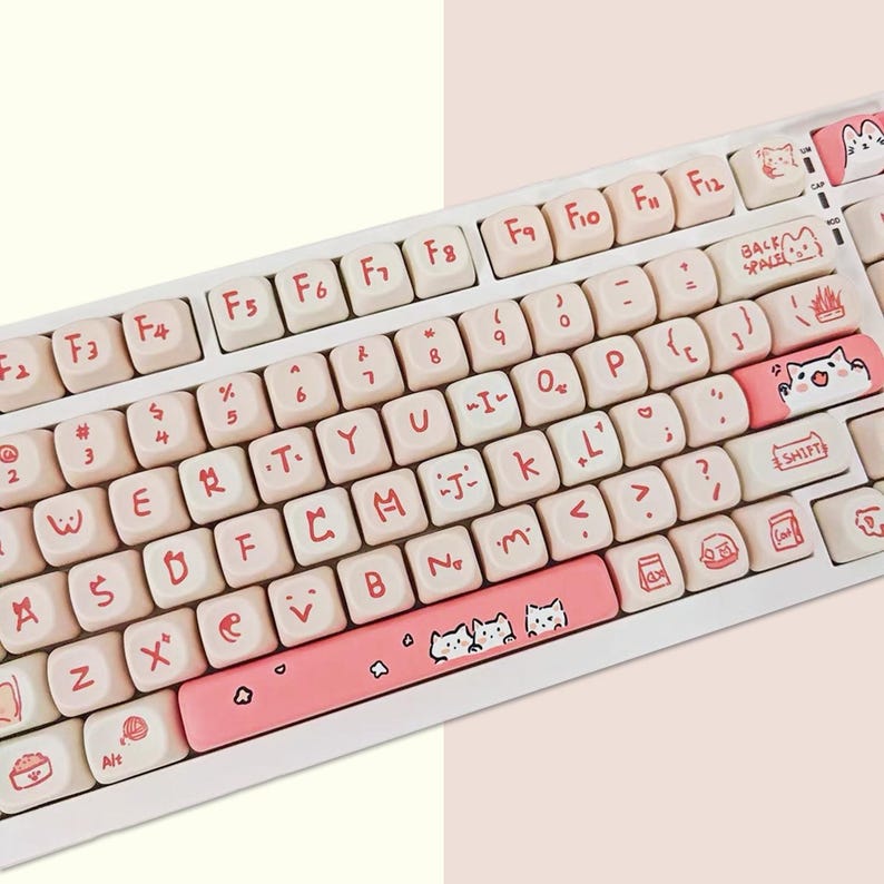 Cute Cat Pink Keycaps Set, Cat Graffiti Keycaps Set, Anime Keycaps ...
