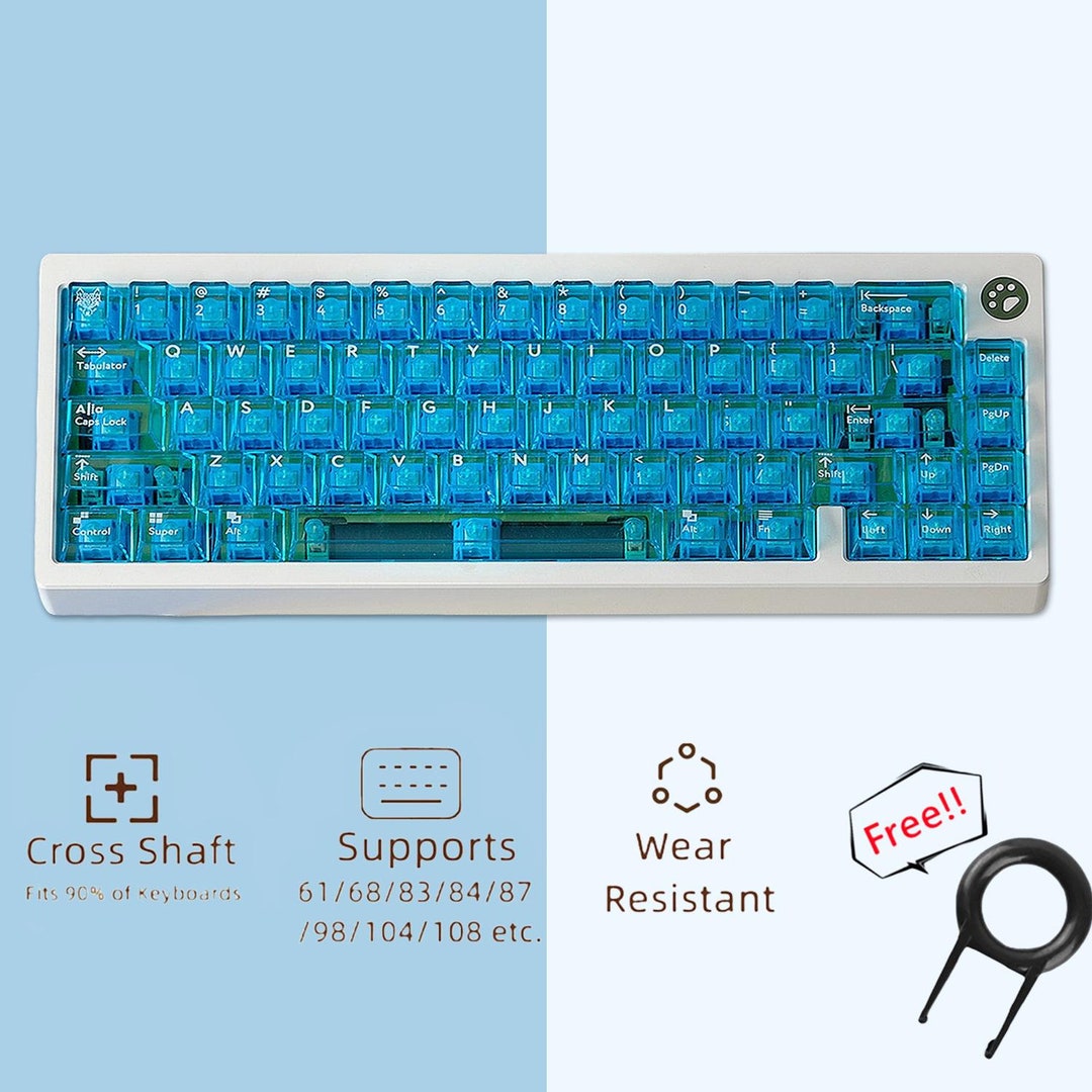 Blue Full Transparent Keycaps Set, Crystal Clear Keycaps Set, PC Cherry ...