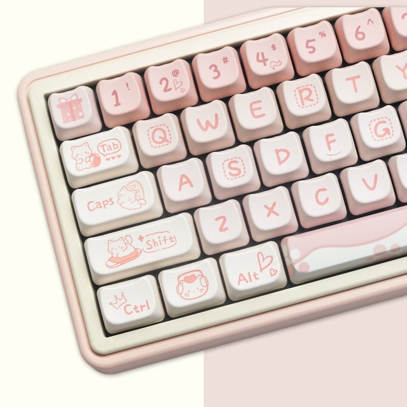 Pink Gradient Cat Keycap Set, Cute Cat Ear Keycaps Set, Anime Keycaps ...