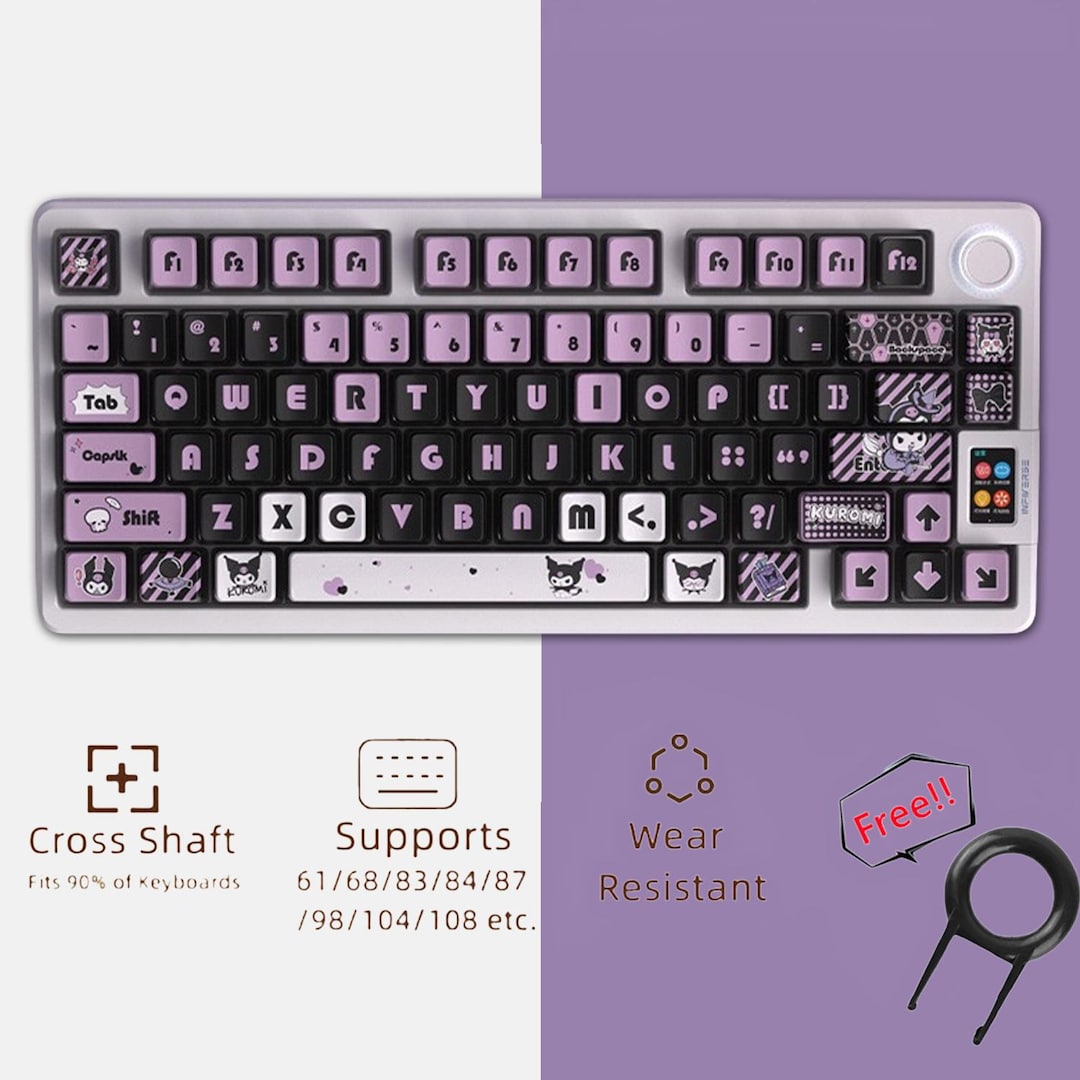 Cute Purple Translucent Keycaps Set, Black Purple Anime Keycap Set ...