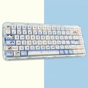 Cow Cat Blue Keycaps Set, Cute Cat Keycaps Set, 140 MDA Keycap Set ...