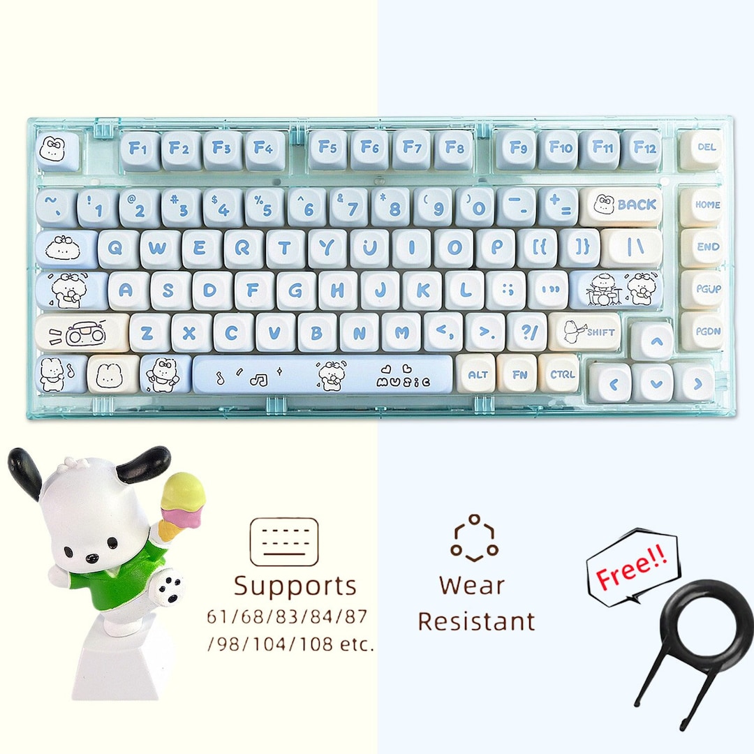 Band Puppy Blue Gradient Keycap Set, Cute Dog Keycaps Set, Anime ...