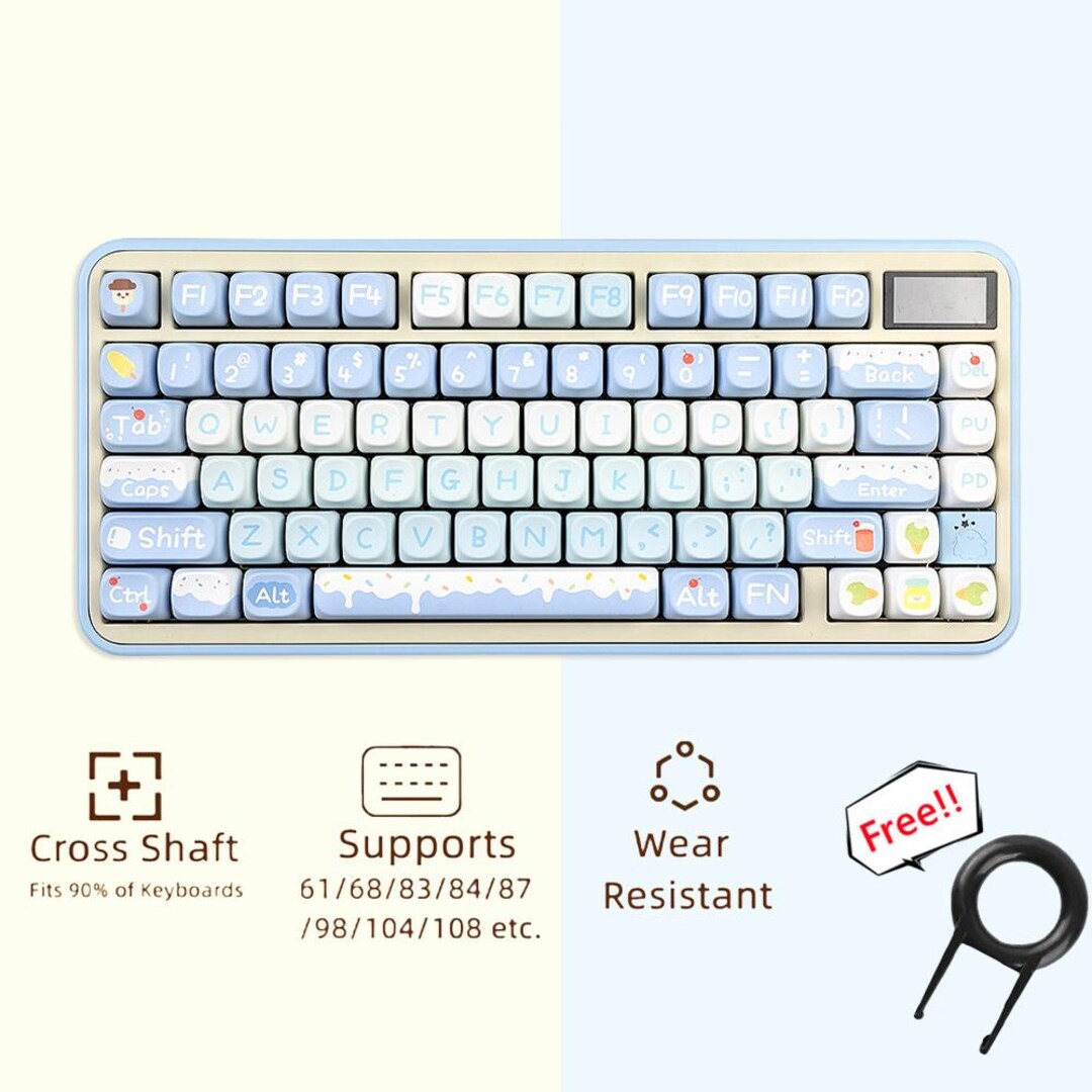 Cute Ice Cream Keycaps Set, Graffiti Blue Keycaps Set, Mechanical ...