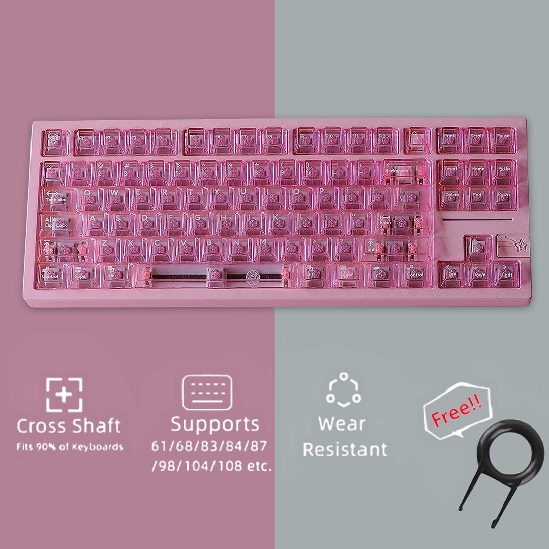Pink Full Transparent Keycaps Set, Crystal Clear Keycaps Set ...