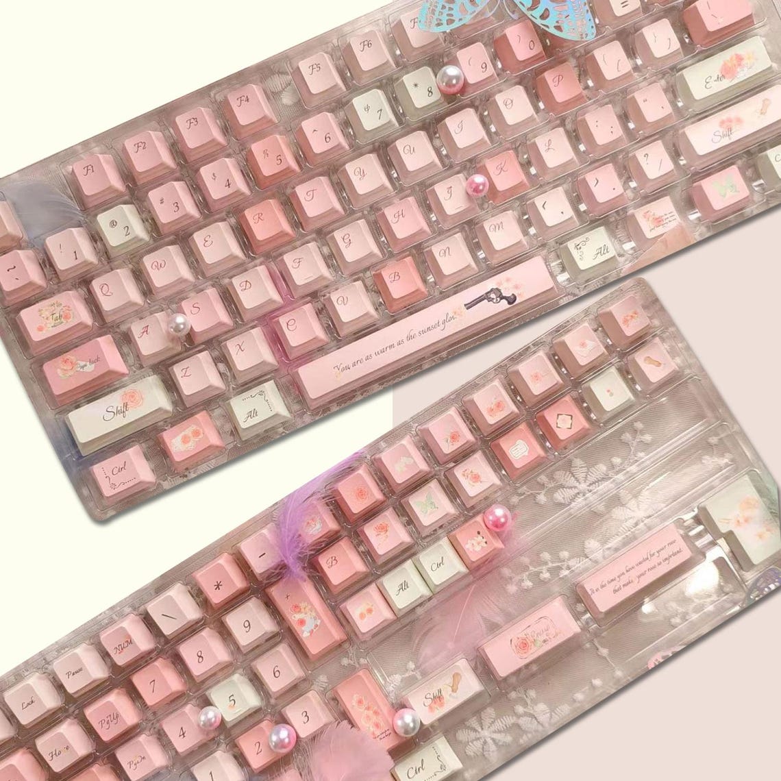 Cute Pink Flower Keycaps Set, Gradient Pink Keycaps Set, Mechanical ...