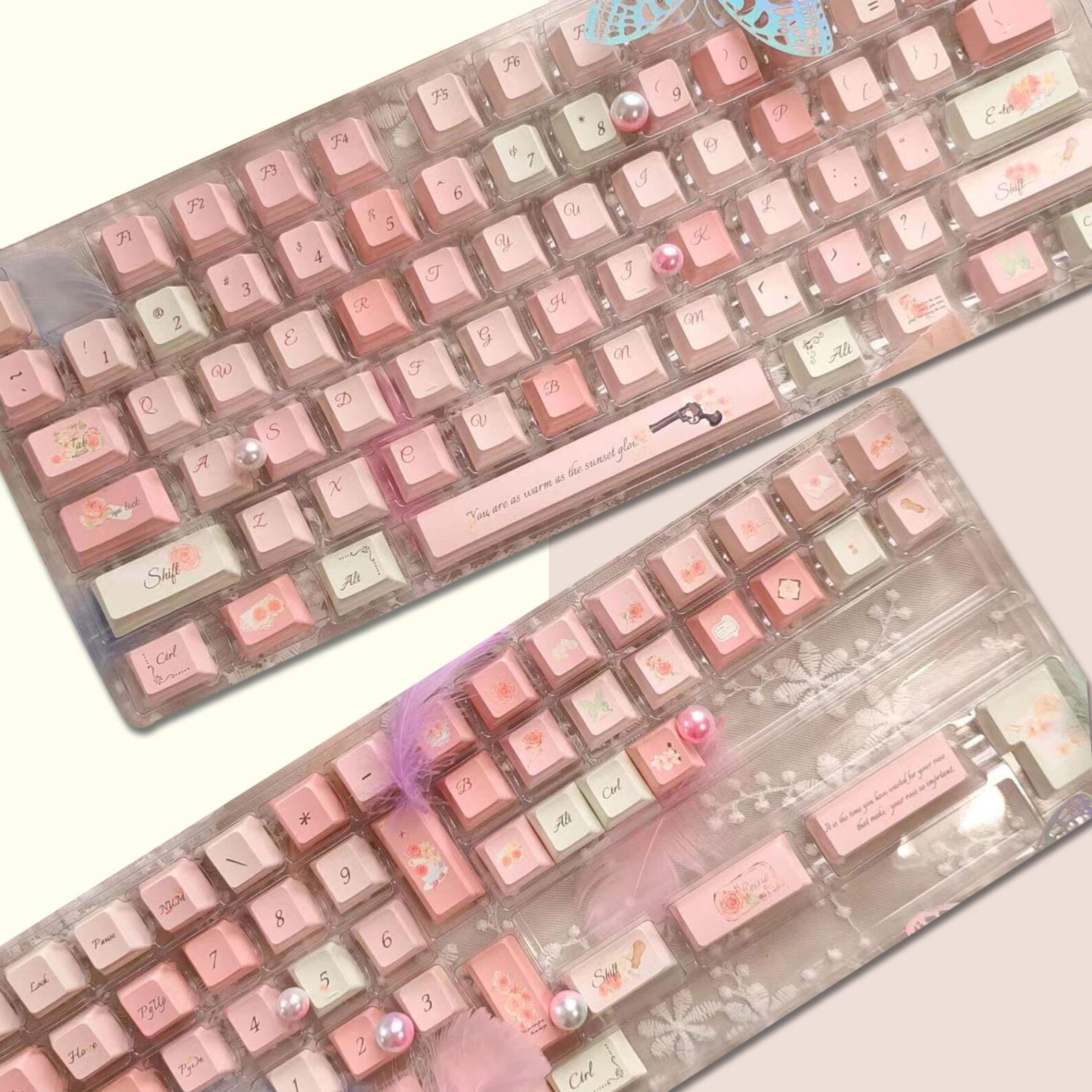 Cute Pink Flower Keycaps Set, Gradient Pink Keycaps Set, Mechanical ...