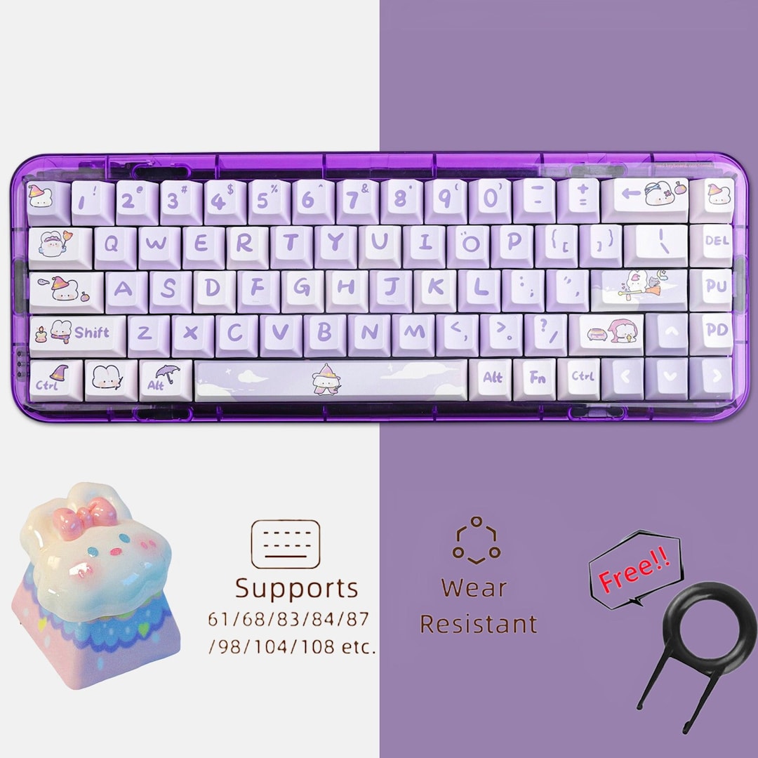 Magic Rabbit Purple Keycap Set, Adorable Rabbit Keycap, Cartoon Anime ...