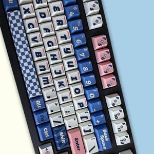 Memphis Style Keycaps Set, Vintage Blue Plaid Keycaps Set, Mechanical ...