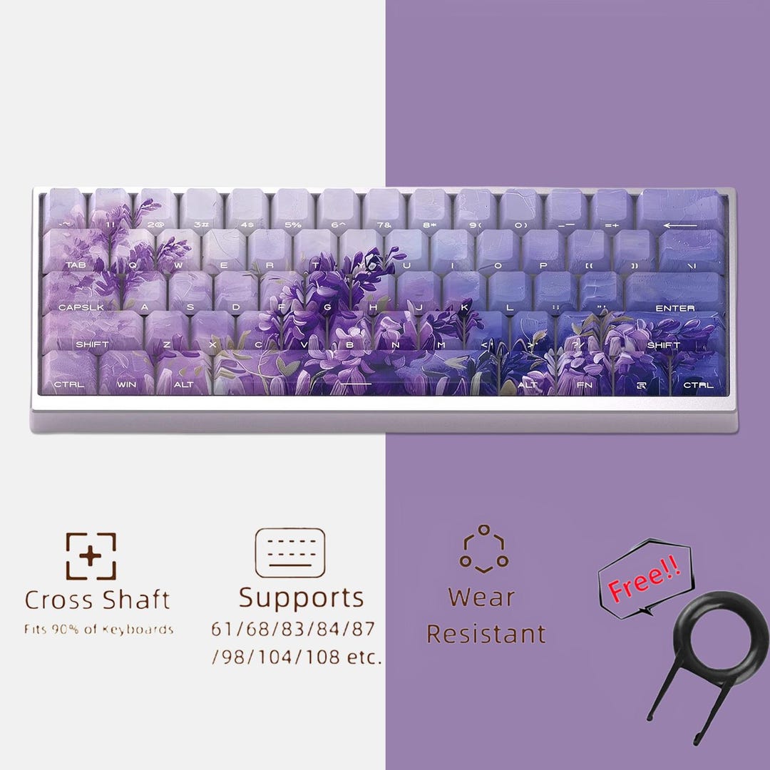 Wisteria Flower Translucent Keycaps Set, Gradient Purple Side Engraved ...
