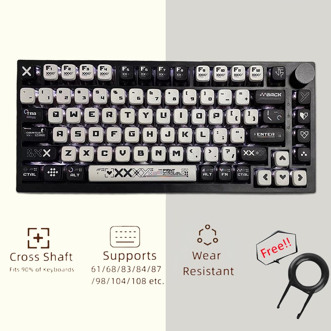 Black White Translucent Keycaps Set, Simple Black White Keycaps Set ...