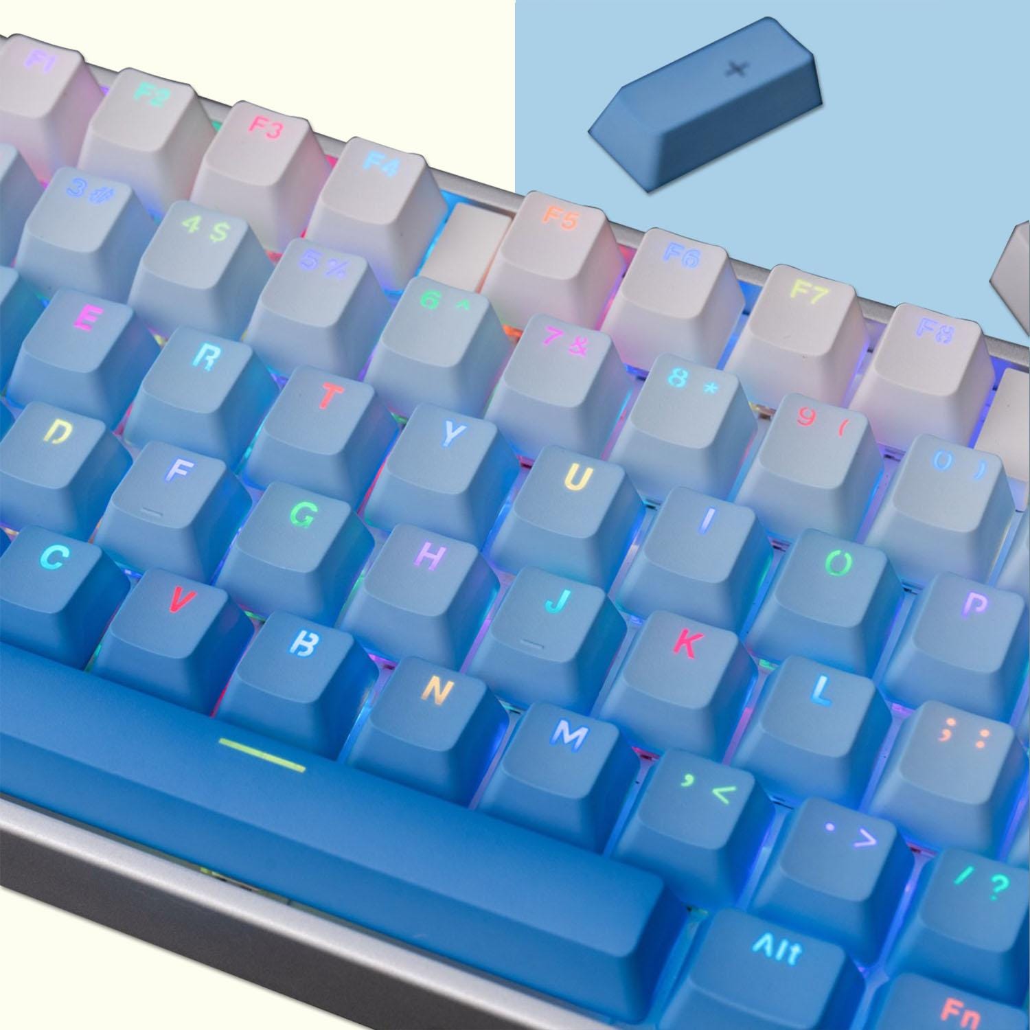 Gradient Blue Translucent Keycaps Set, Simple Blue Keycaps Set ...