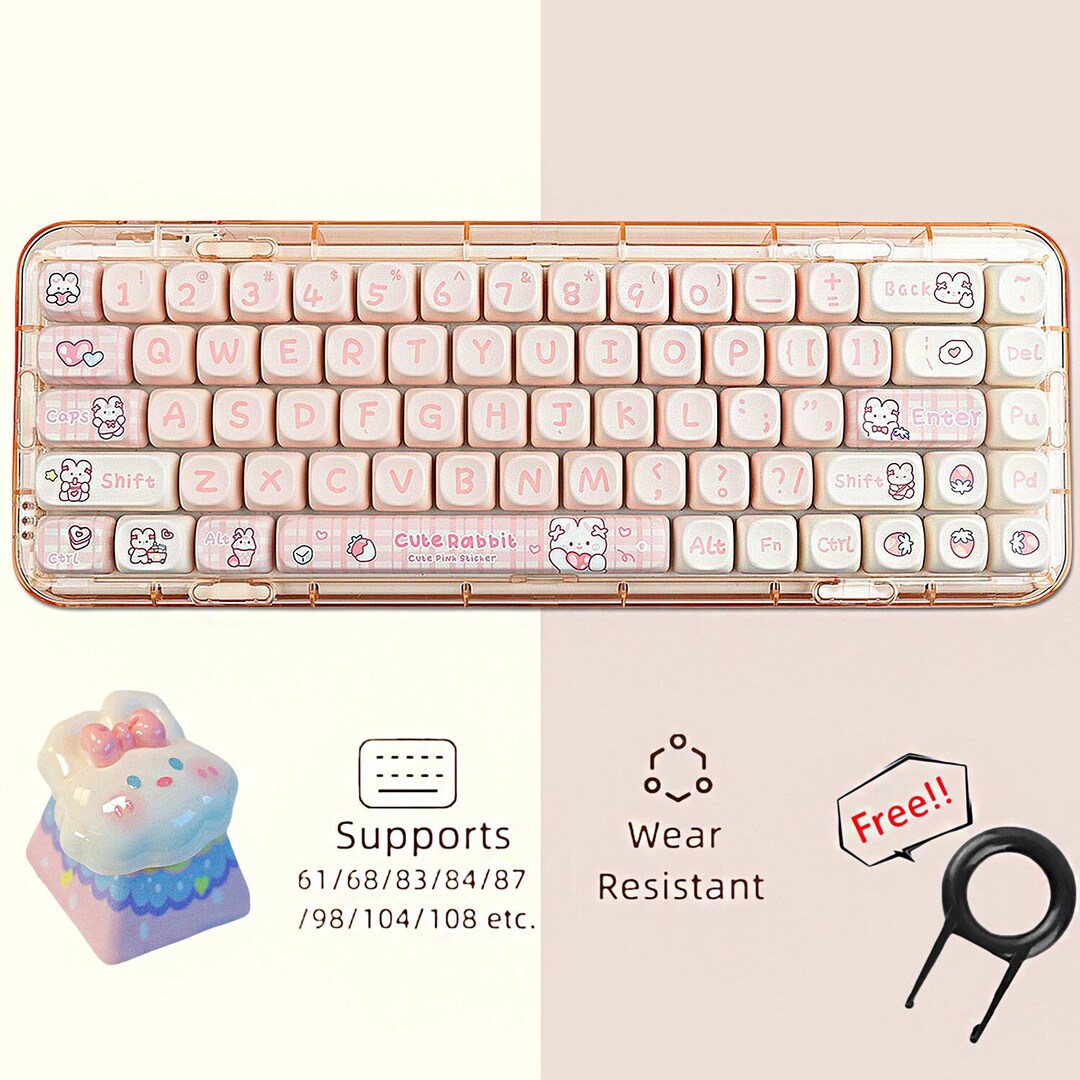 Cute Pink Rabbit Keycaps Set, Snack Bunny Anime Keycaps Set, Mechanical ...