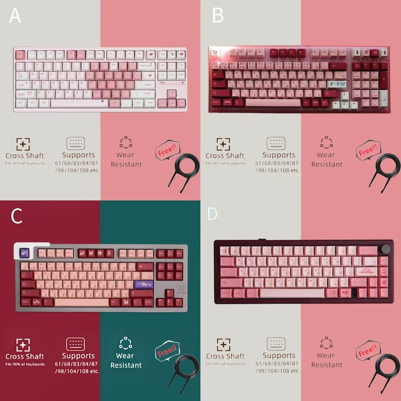 Pink-white Heart Keycaps Set, Painting Resin Keycap Set, Cherry Artisan ...