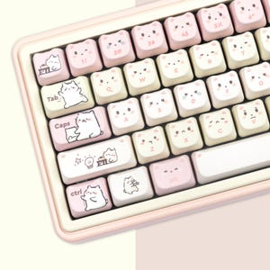 Cute Cat Keycaps Set, Pink Cat Shape Keycaps Set, Mechanical Keyboard ...