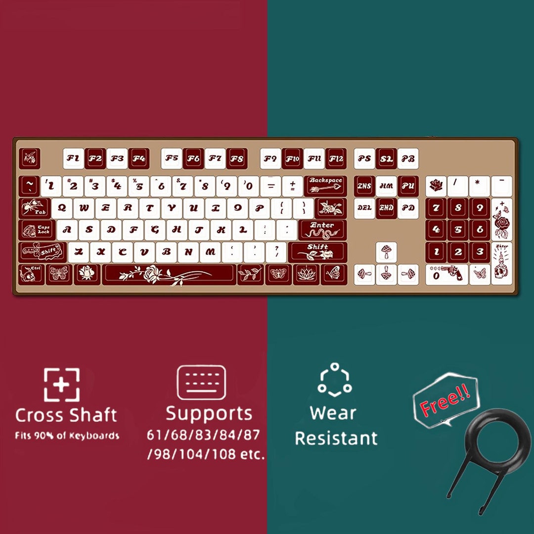 Vintage Red Rose Keycaps Set, Flower Keycaps Set, Mechanical Keyboard ...