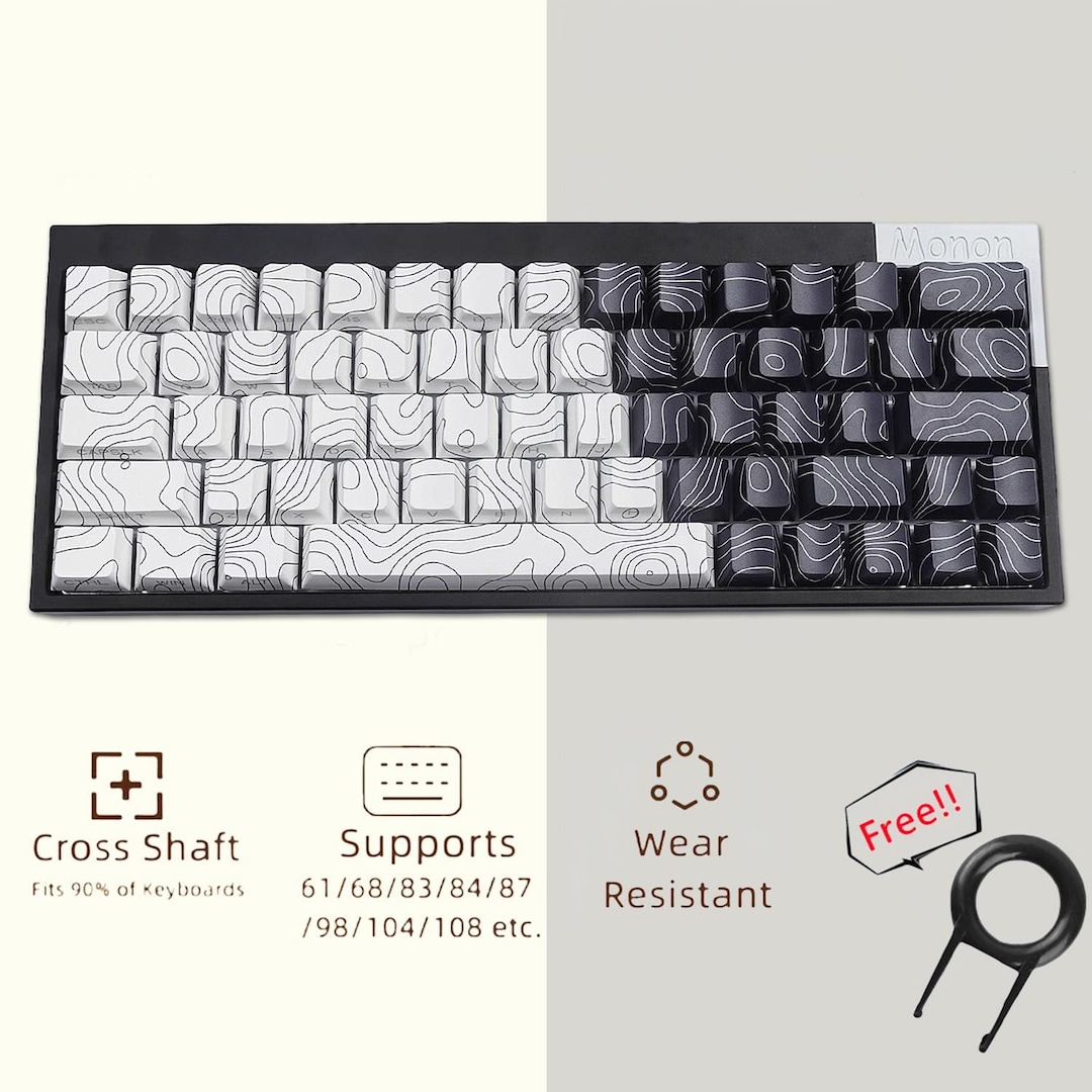 Black White Line Keycaps Set, Artistic Side Engraved Keycaps Set ...