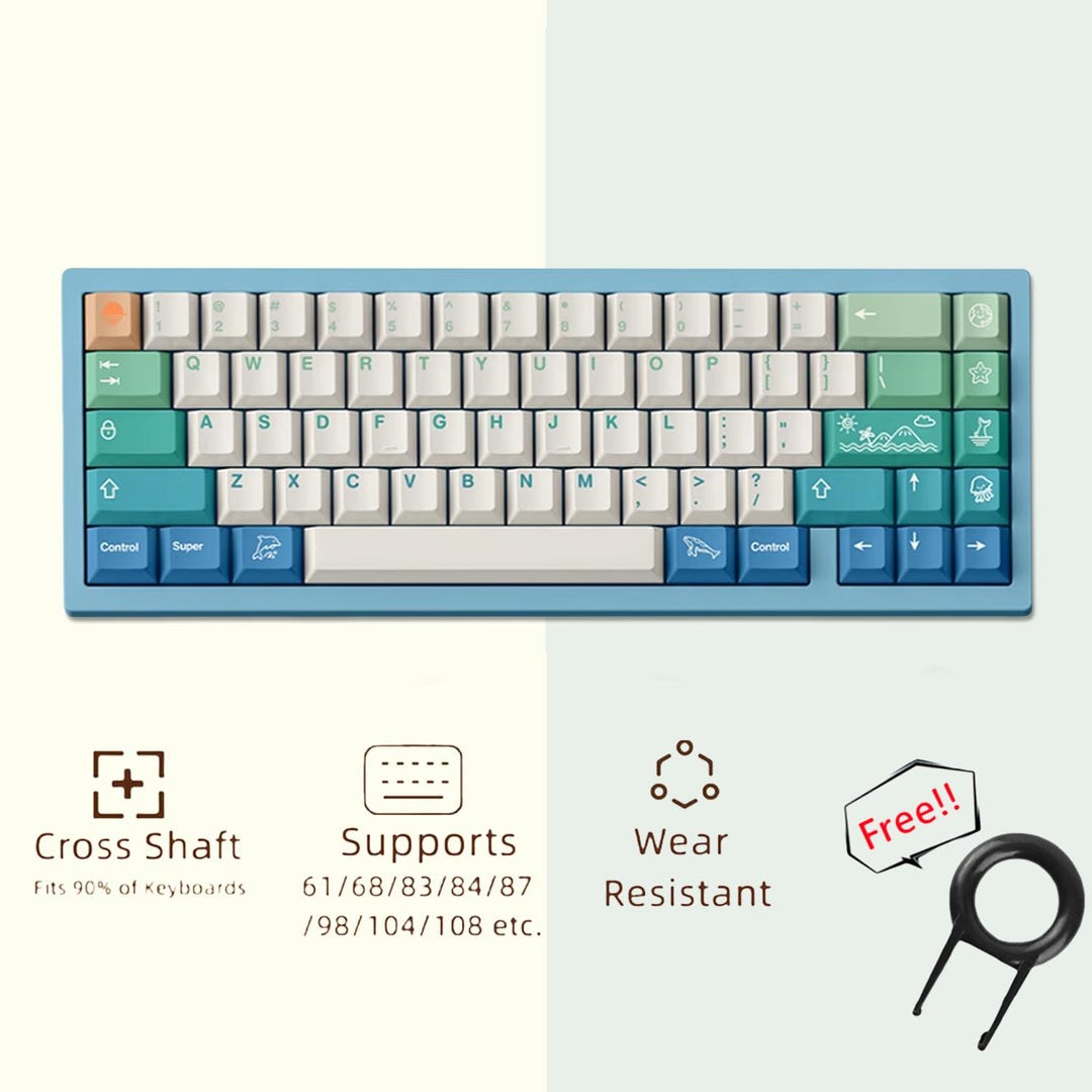 Custom Summer Land Keycaps Set, Gradient Blue Keycap Set, PBT Keycaps ...