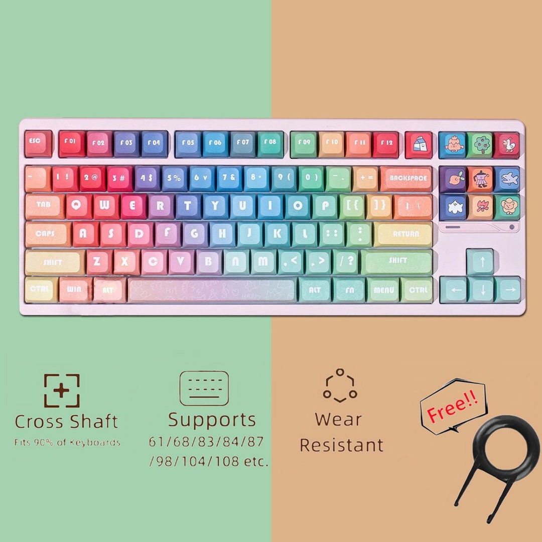 Gradient Rainbow Keycaps Set, Cute Graffiti Keycaps Set, XDA 132 ...