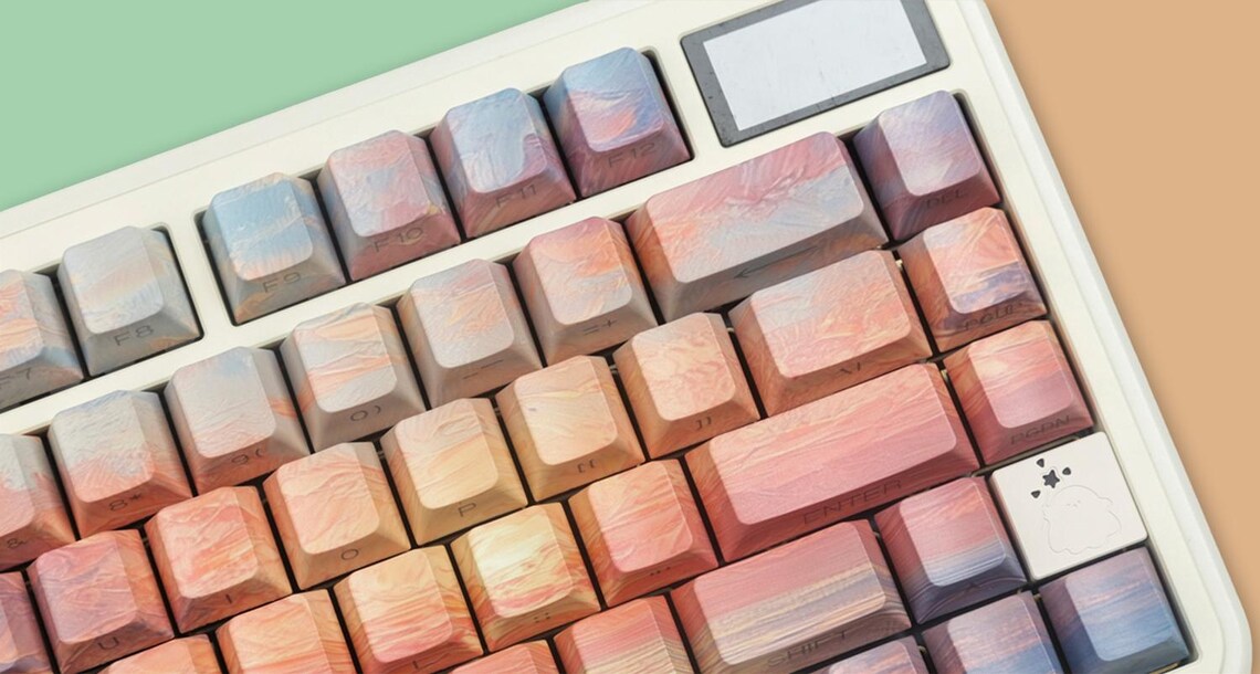 Sunrise Gradient Keycaps Set, Macaron Colorful Side Engraved Keycap Set ...