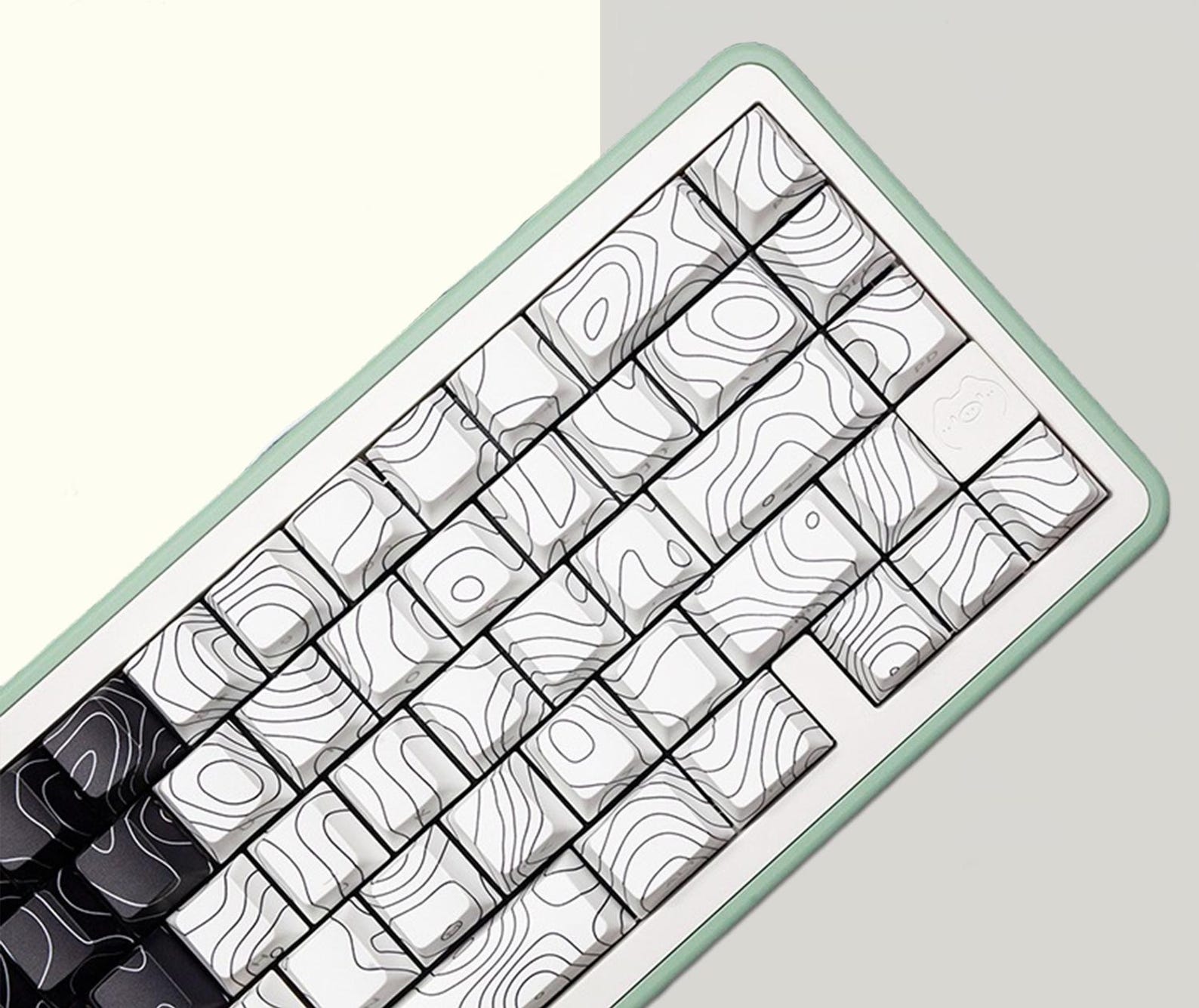 Black White Line Keycaps Set, Artistic Side Engraved Keycaps Set ...