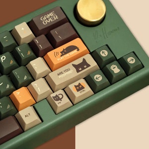 Game Cat Keycaps Set, Green Vintage Keycaps Set, Cute Cat Keycap Set ...