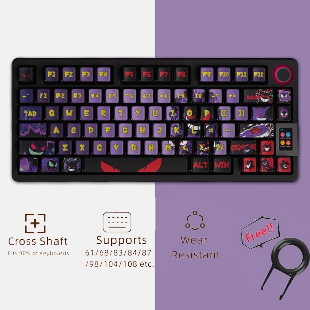Purple Gradient Translucent Keycaps Set, Gengar Anime Keycaps, Pokemon ...