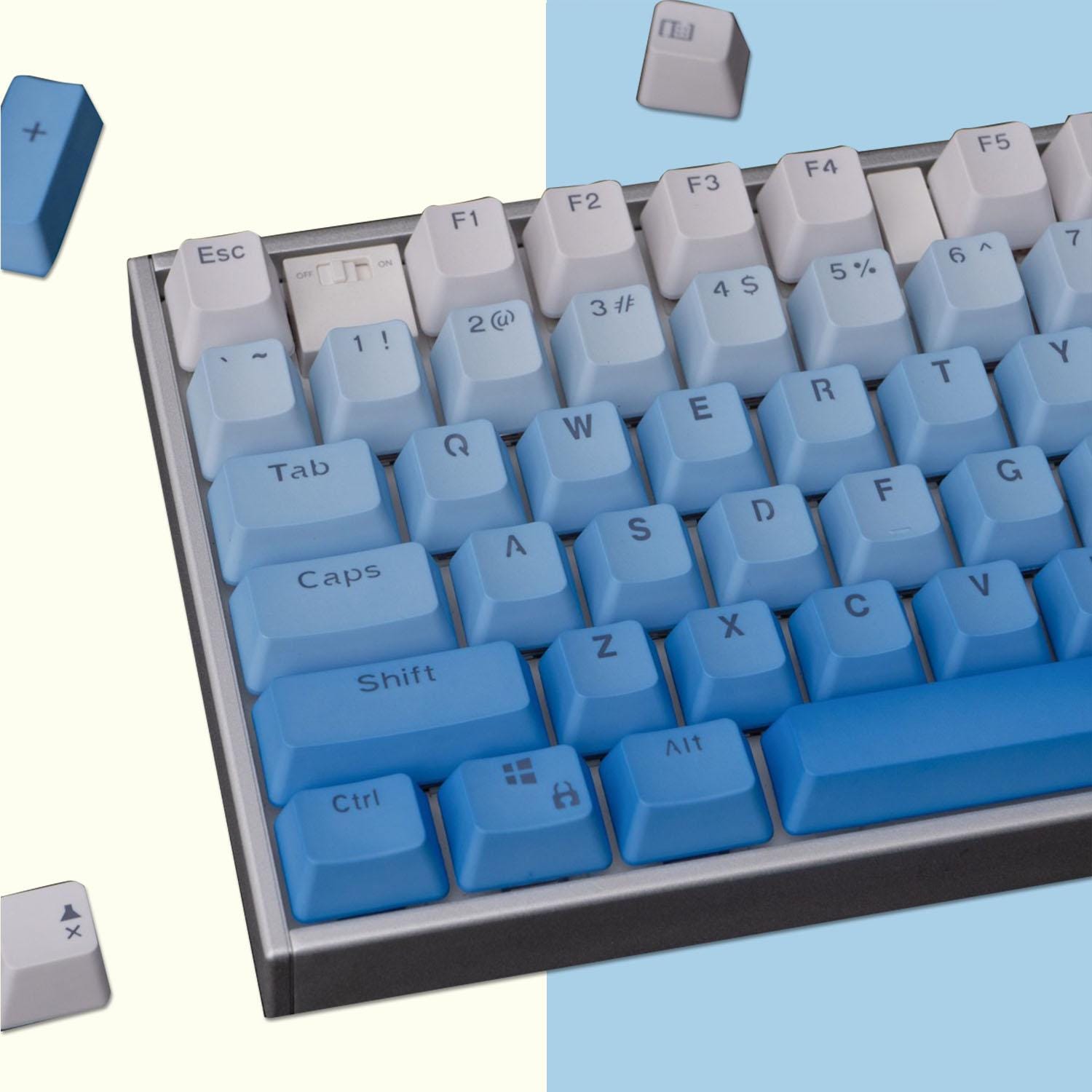 Gradient Blue Translucent Keycaps Set, Simple Blue Keycaps Set ...