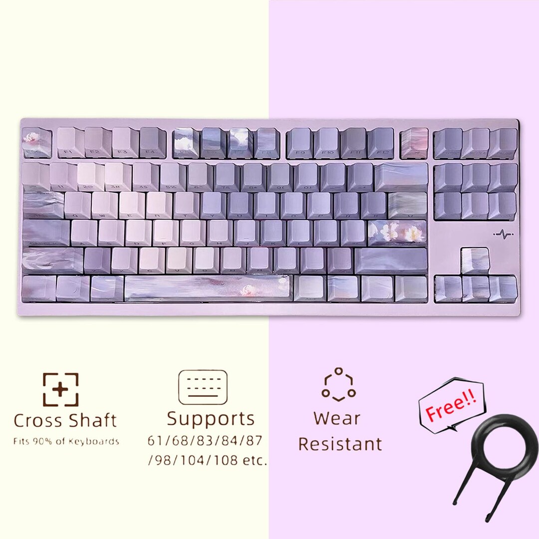 Simple Gradient Purple Keycaps Set, Art Lotus Keycaps Set, Mechanical ...