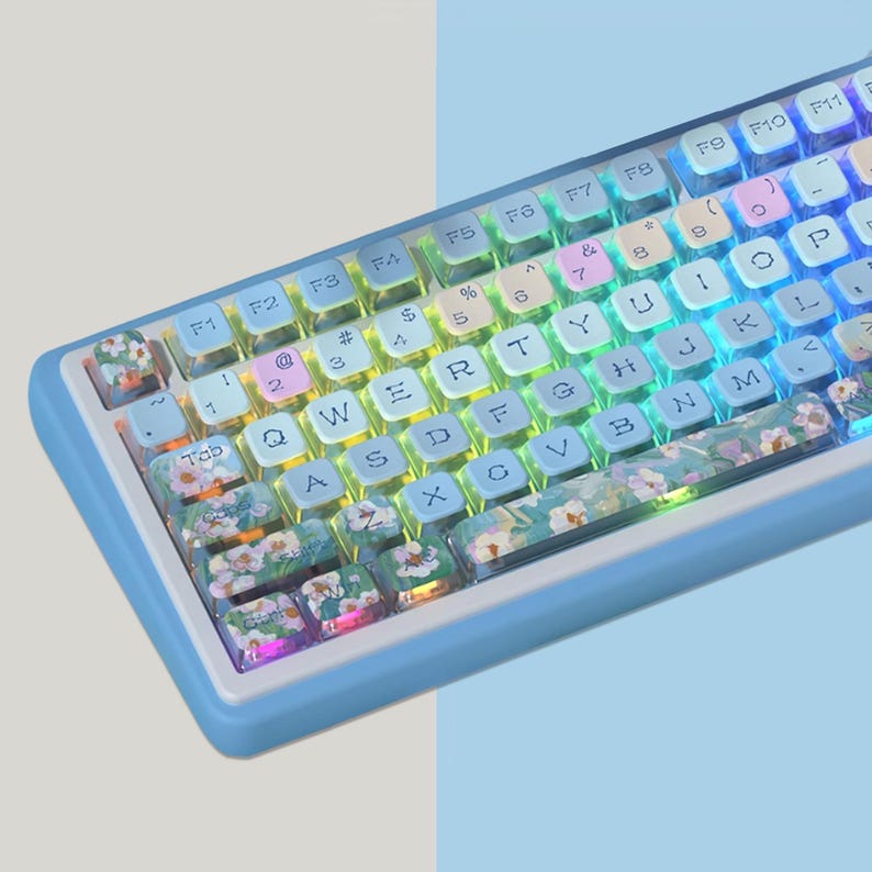 Blue Daisy Translucent Keycaps Set, Art Painting Engraved Keycaps Set ...