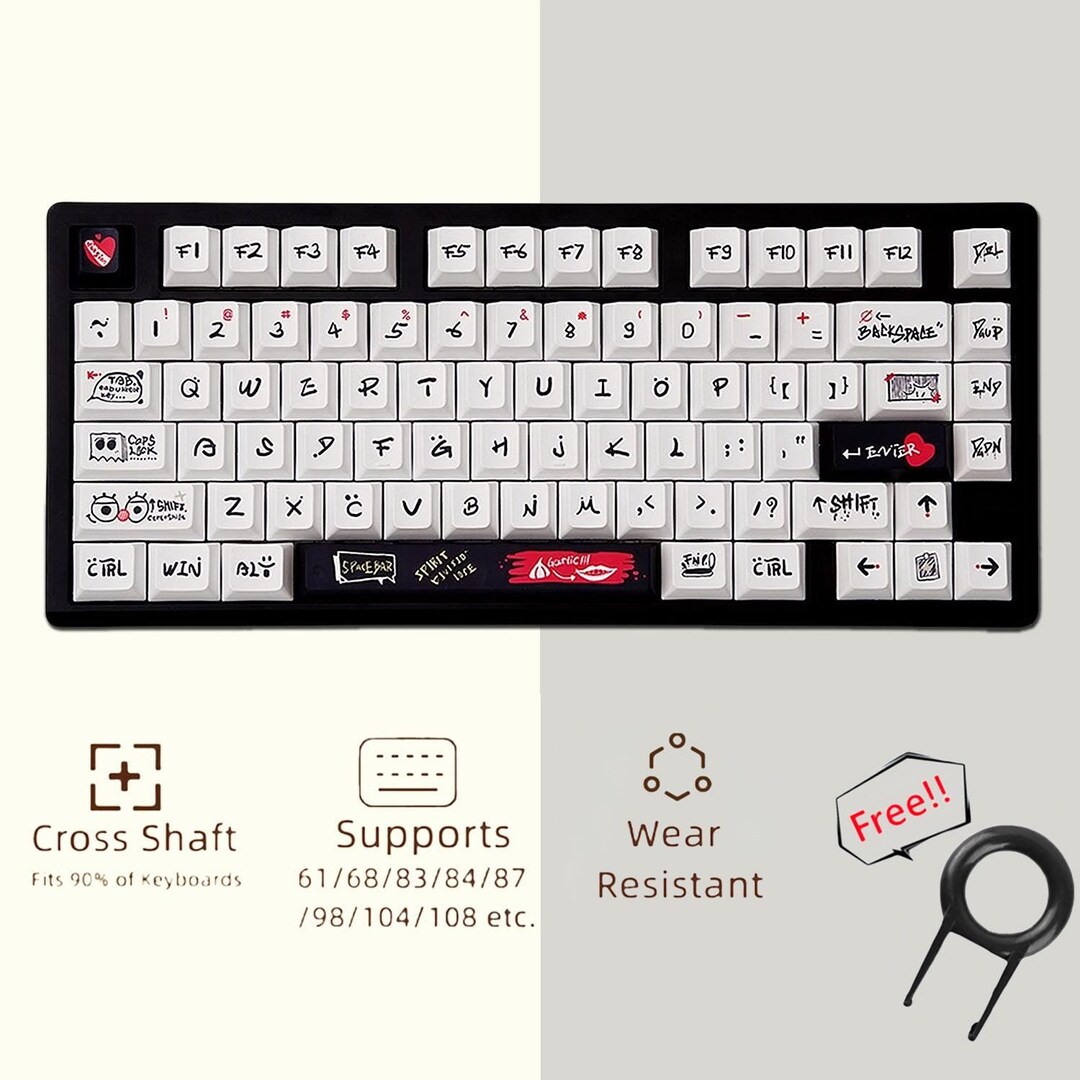 Quirky Graffiti White Keycaps Set, Mechanical Keyboard Universal ...
