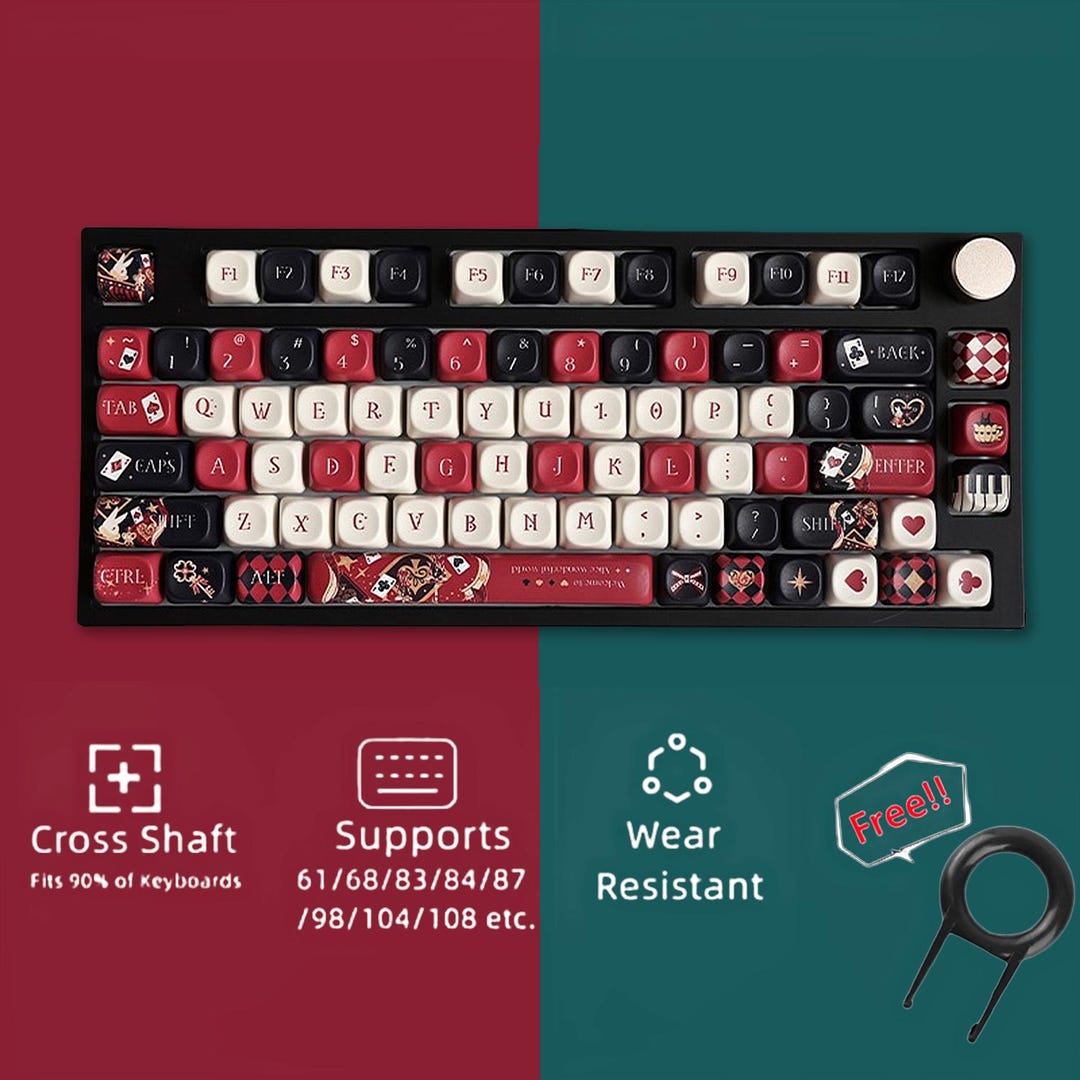 Retro Black Red Keycaps Set, Alice Anime Keycaps Set, Mechanical ...