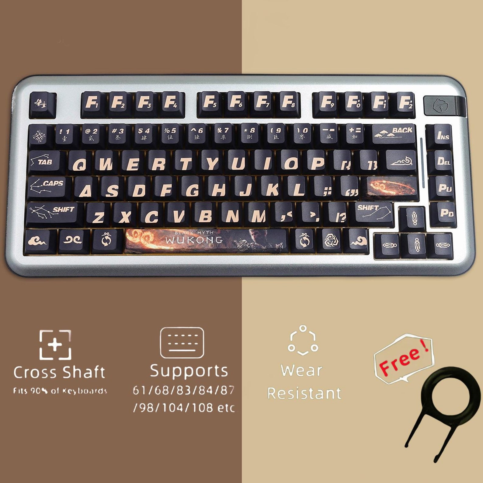 Black Myth Wukong Keycaps Set, Black Side Engraved Light Keycaps Set ...