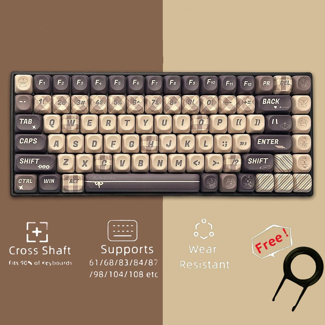 Vintage Brown Plaid Keycaps Set, Chocolate Puppy Keycaps Set ...