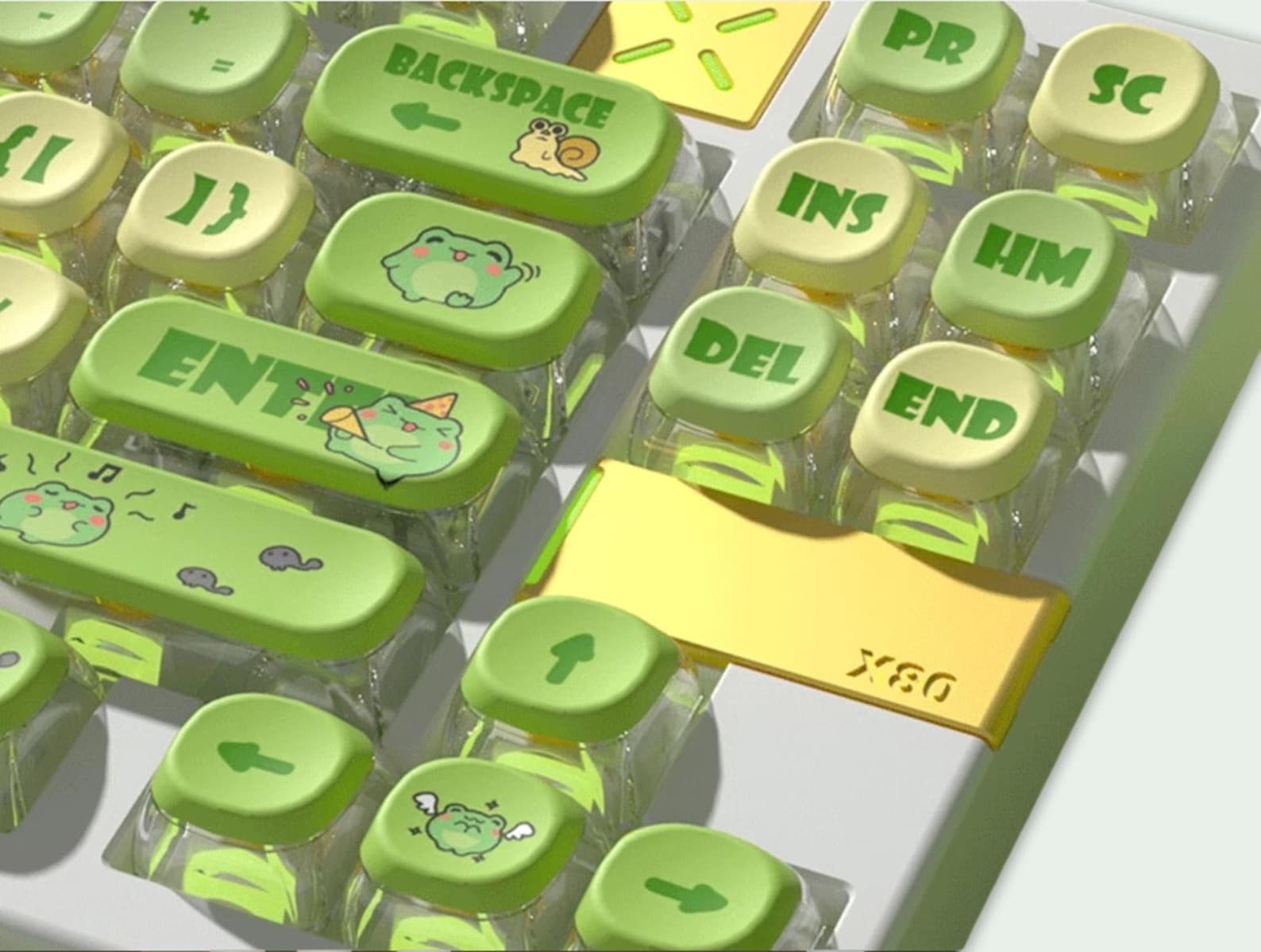 Green Cute Frog Keycaps Set, Green Translucent Keycap Set, Mechanical ...