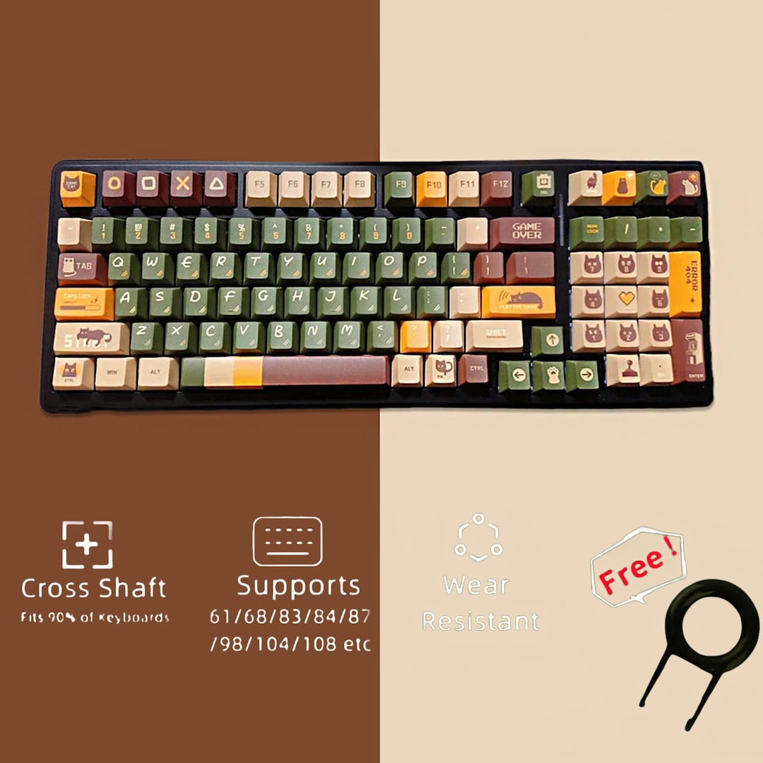 Game Cat Keycaps Set, Green Vintage Keycaps Set, Cute Cat Keycap Set ...