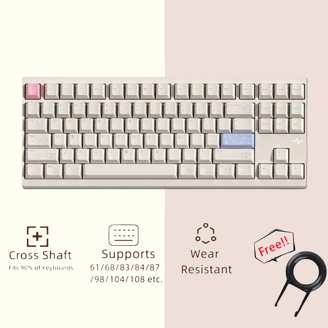 Cream Cute Star Dog Keycaps Set, Kawaii PBT Keycaps Set, Universal ...