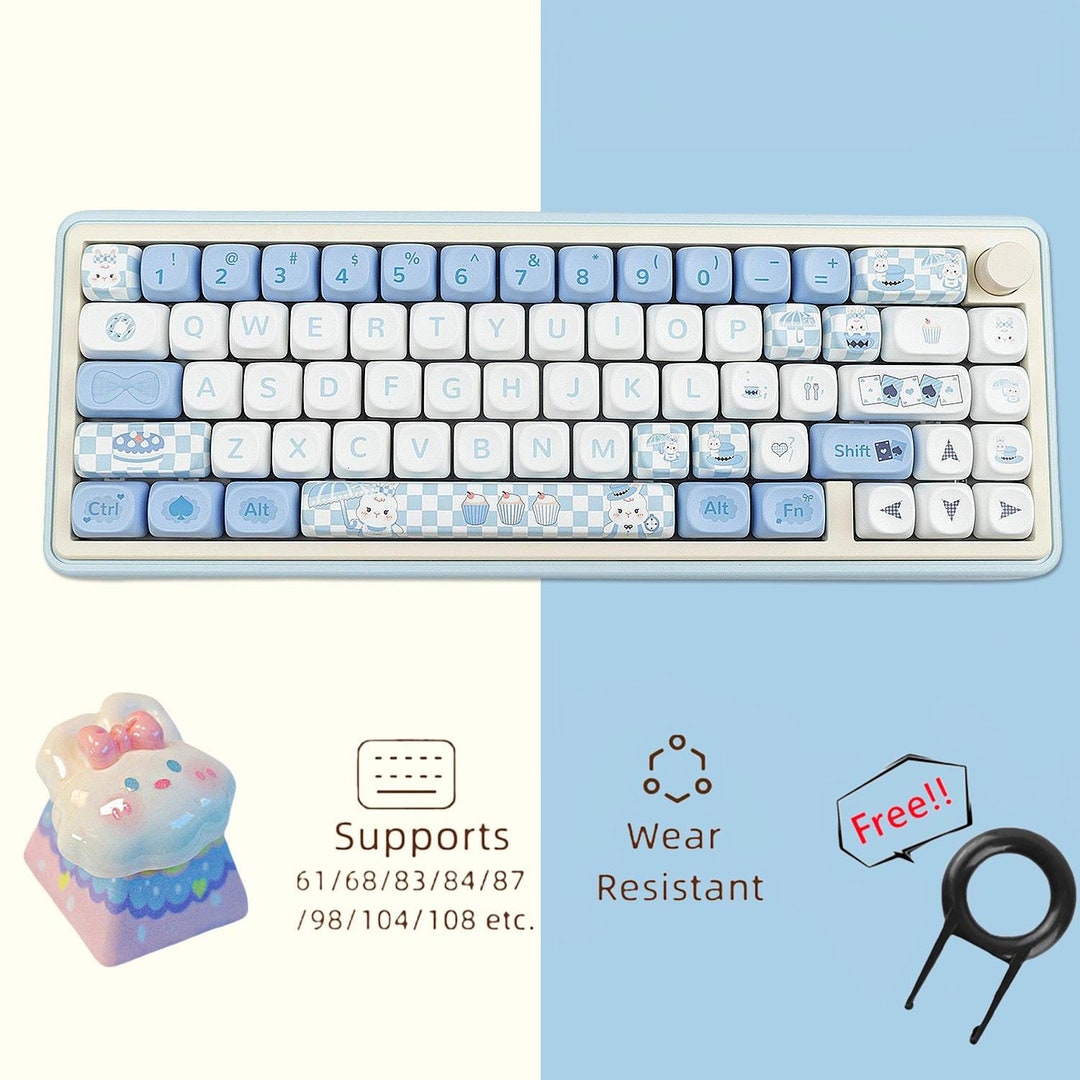 Alice Rabbit Blue Keycaps Set, Cute Bunny Keycaps Set, Anime Keycaps ...